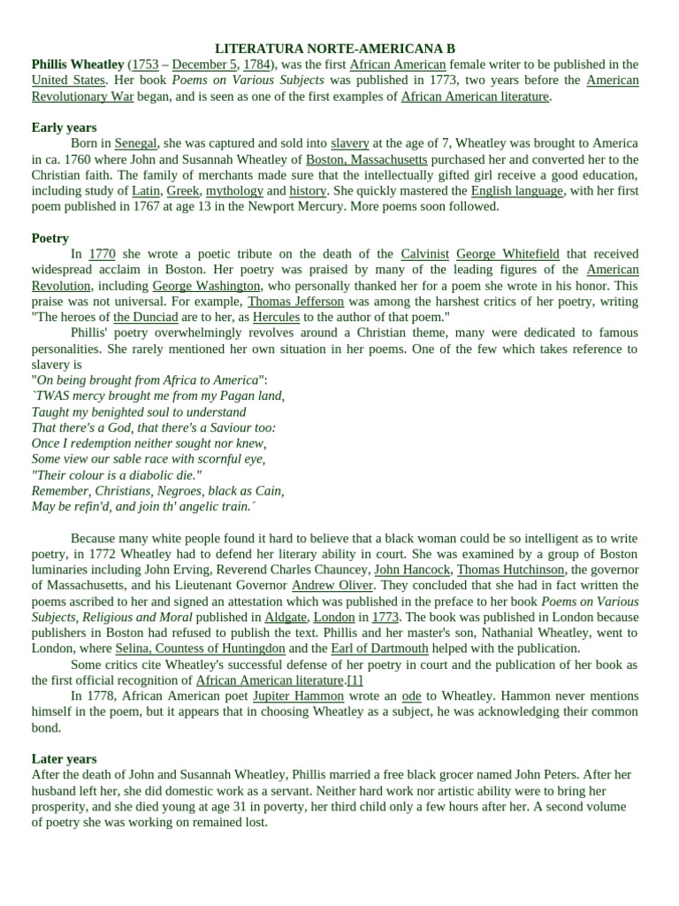 Phillis Wheatley: First African American Poet | PDF | Social Science ...