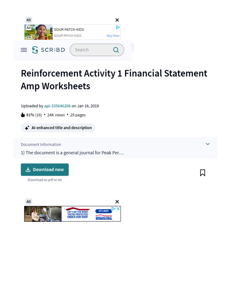 Reinforcement Activity 1 Financial Statement Amp Worksheets - PDF ...