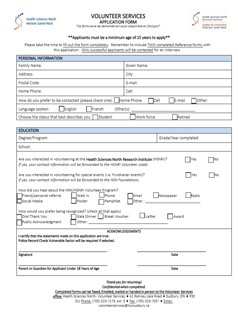 HSN Volunteer Application Form | PDF