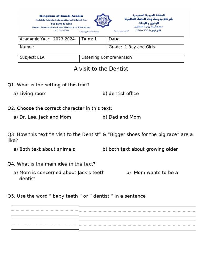 Dentist Visit: Listening Comprehension Guide | PDF