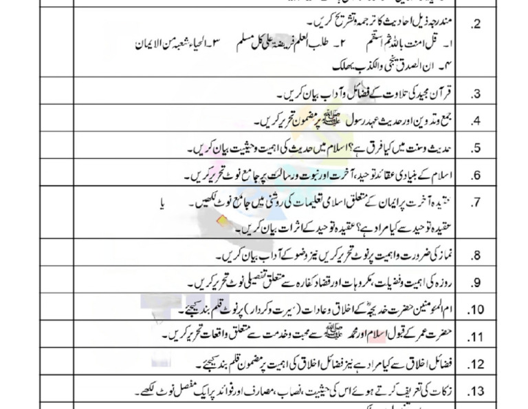 201 Islamiyat Aiou Learn Pk Matric Guess Papers Png Pdf