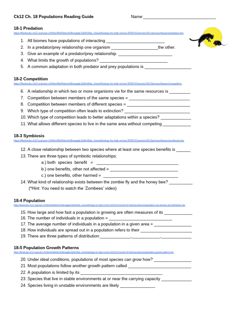 CH 18 CK 12 Reading Guide - Populations | PDF | Predation | Symbiosis