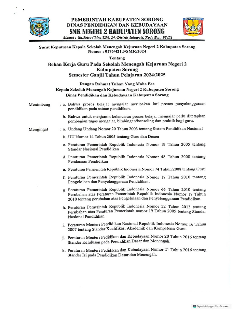Beban Kerja Guru Dan Tugas Tambahan 2024 Semester Ganjil | PDF