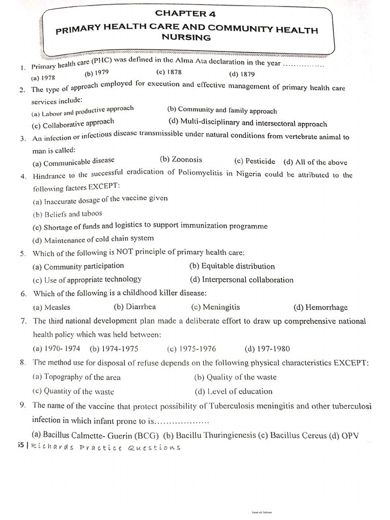 PHC, Community Health Nursing Obj and Answer | PDF