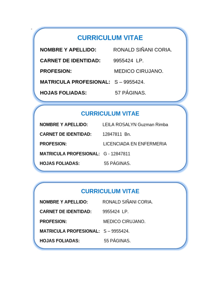 Caratula Del Curiculo Vitae. | PDF