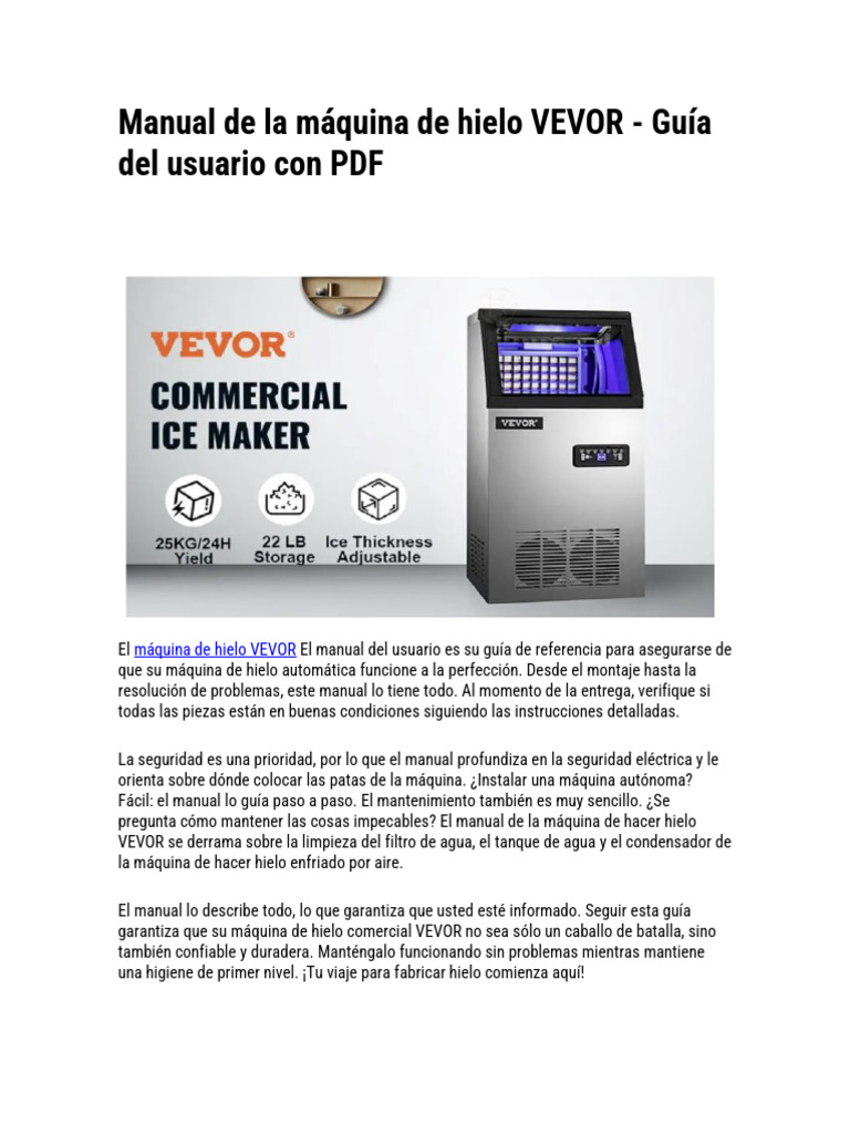 Manual de La Máquina de Hielo VEVOR | PDF | Agua | Enchufes y tomas de corriente alterna