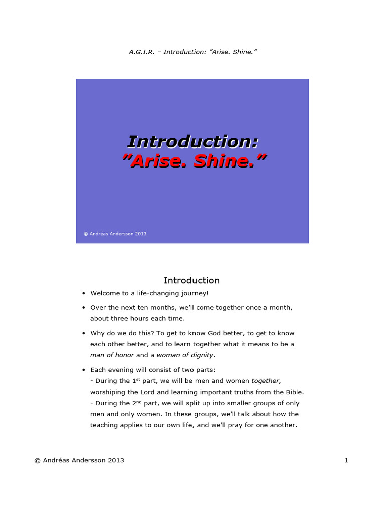 1 Introduction Arise Shine | PDF | Love | Divine Grace