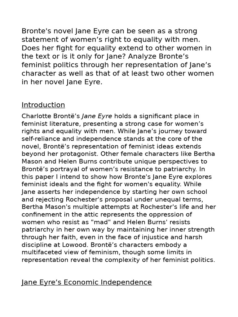 Jane Eyre Assignment | PDF | Jane Eyre | Gender Studies