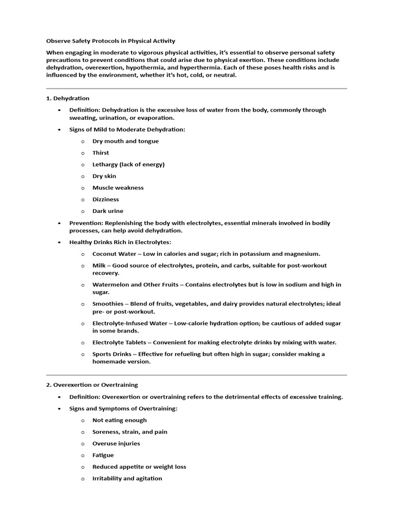 Observe Safety Protocols PE | PDF | Dehydration | Hyperthermia