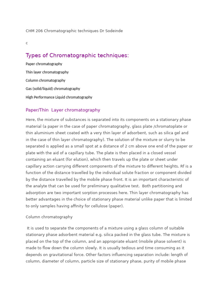 Chm216 Note1 Chromatography | PDF | Chromatography | Elution