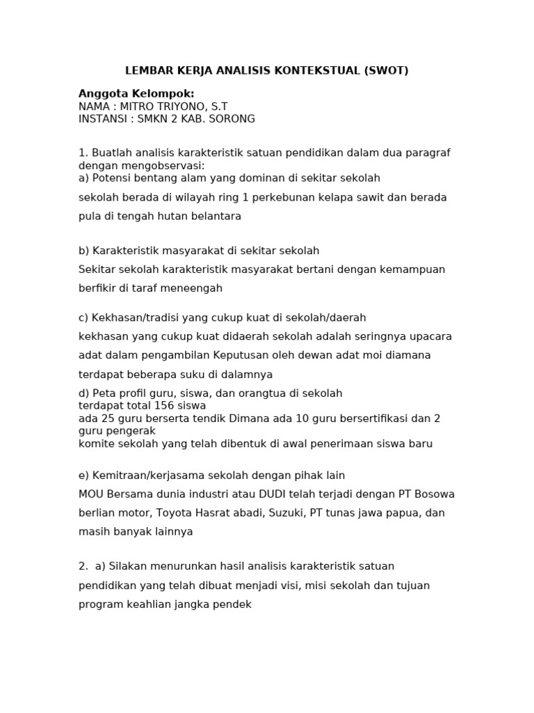 LK Analisis Kontekstual Swot | PDF