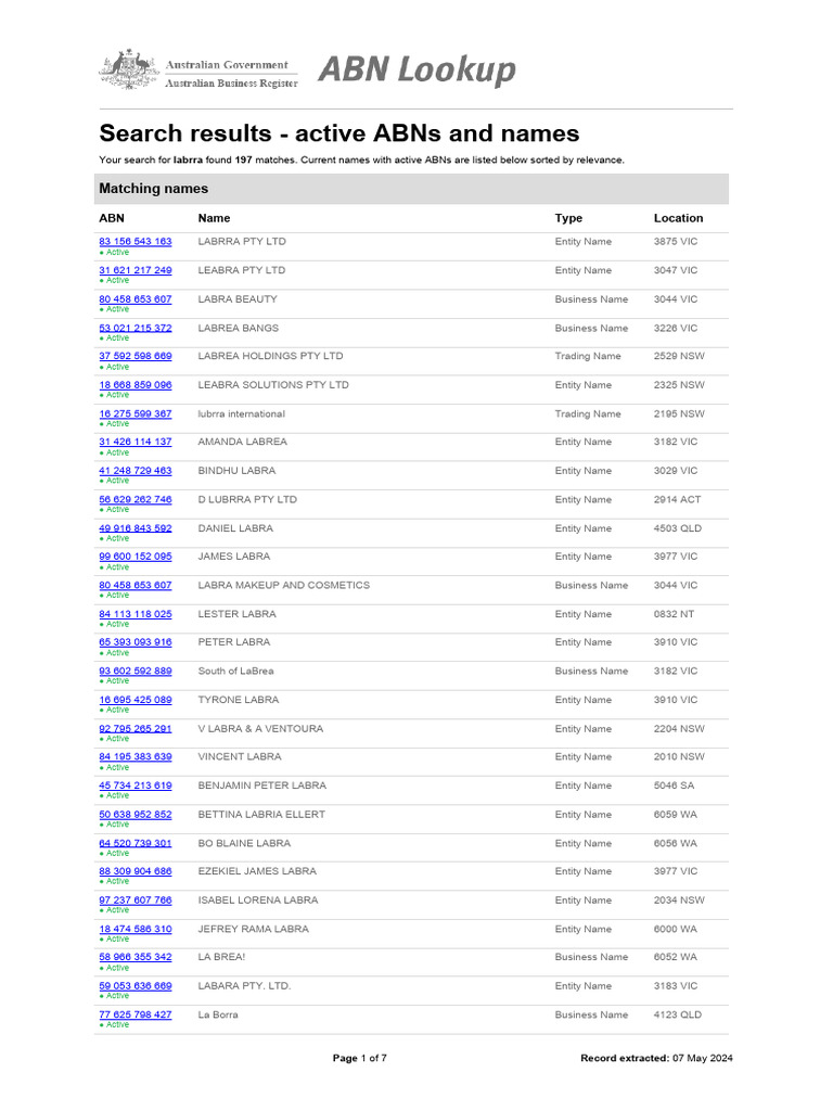 Abn Look Up Search Result | PDF