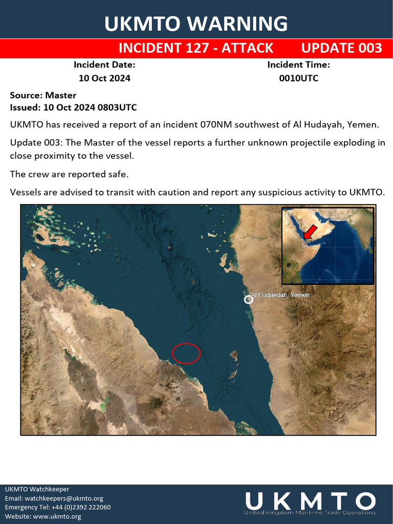 20241001-Ukmto Warning Incident 127 Update 003 | PDF