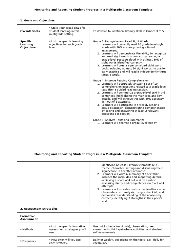 Student Progress Monitoring Template | PDF | Educational Assessment ...