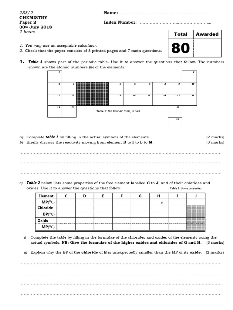 2018 Chem Paper 2 | PDF | Physical Sciences | Materials
