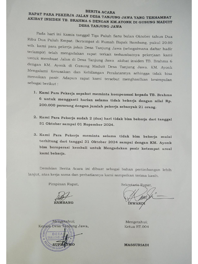 BA Rapat para Pekerja Desa Tanjung Jawa | PDF