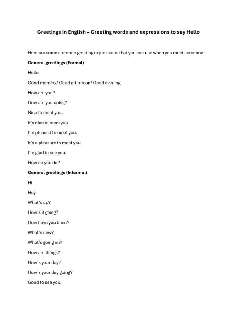 English Greeting Expressions Guide | PDF | Language Arts & Discipline