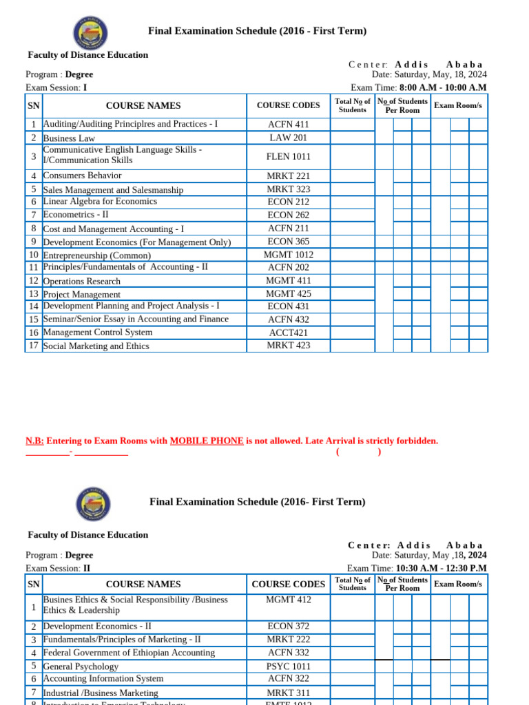 2024 Final Exam Schedule - Distance Education | PDF | Economics ...