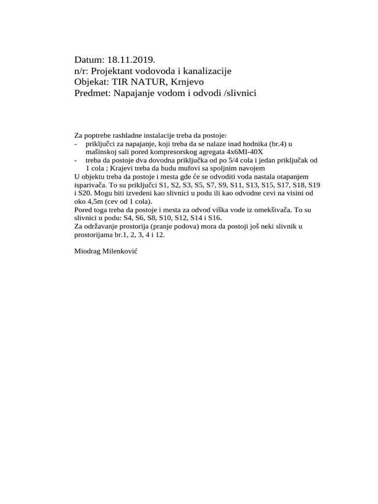 Napajanje Vodom I Odvodi Slivnici | PDF