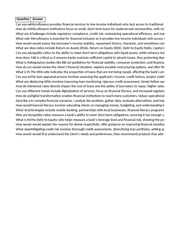 Financial Institution Interview Questions And Answers Pdf Banks