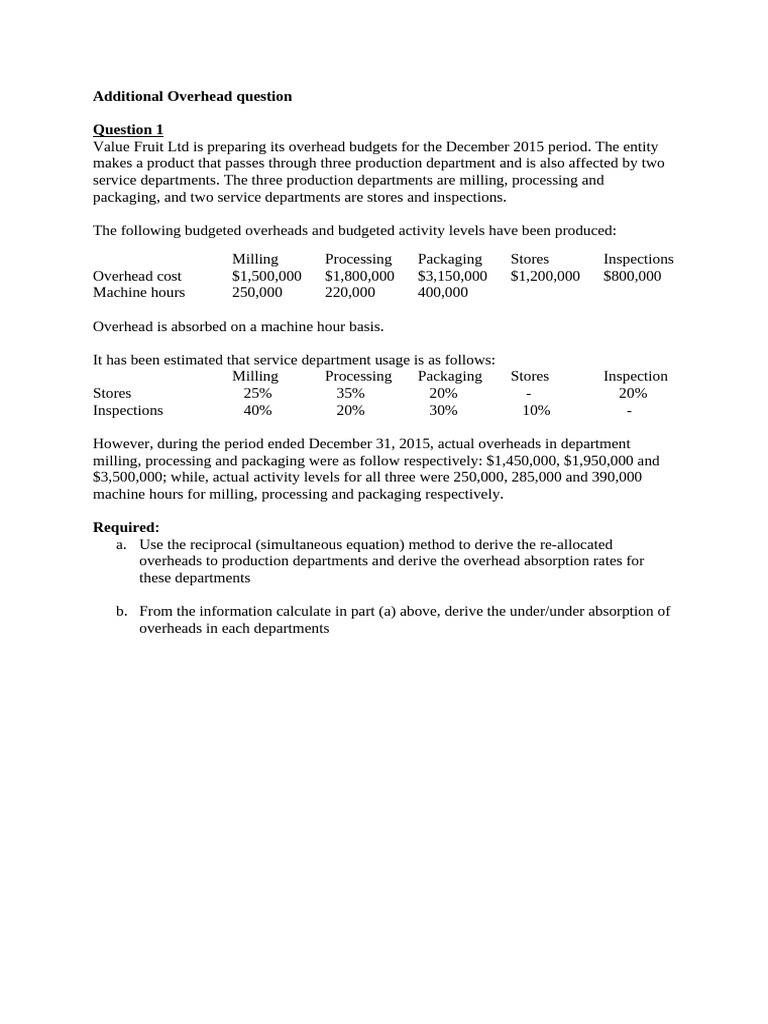 1 Unit Additional Overhead Question | PDF