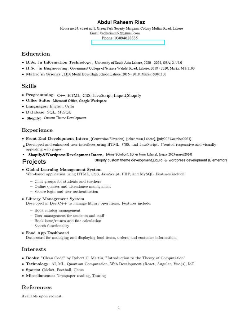 Accurate - CV - of - Abdul - Raheem - Riaz - 1 | PDF