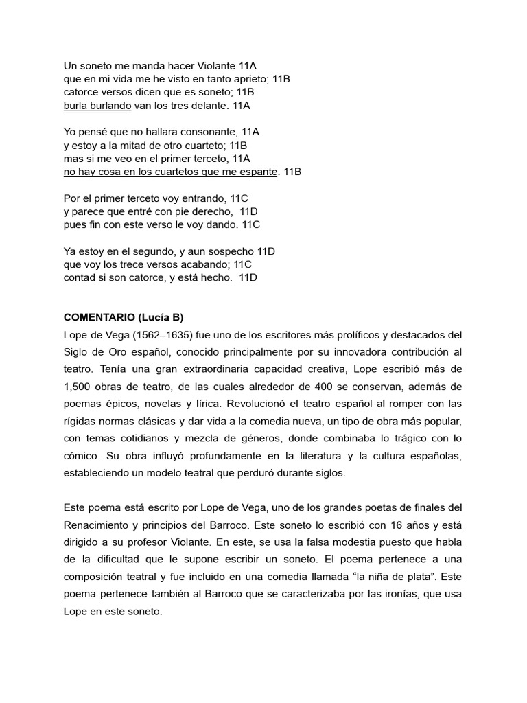 Análisis del soneto a Violante | PDF | Sonetos | Poética