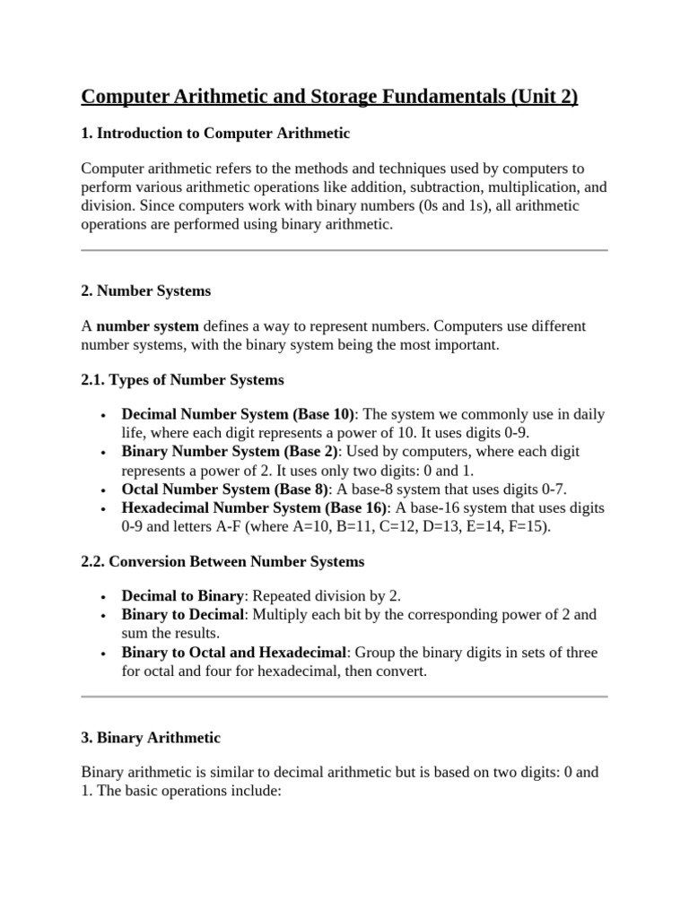 Computer Arithmetic and Storage Fundamentals Bcom 1year 2u | PDF | Computer Data Storage | Byte