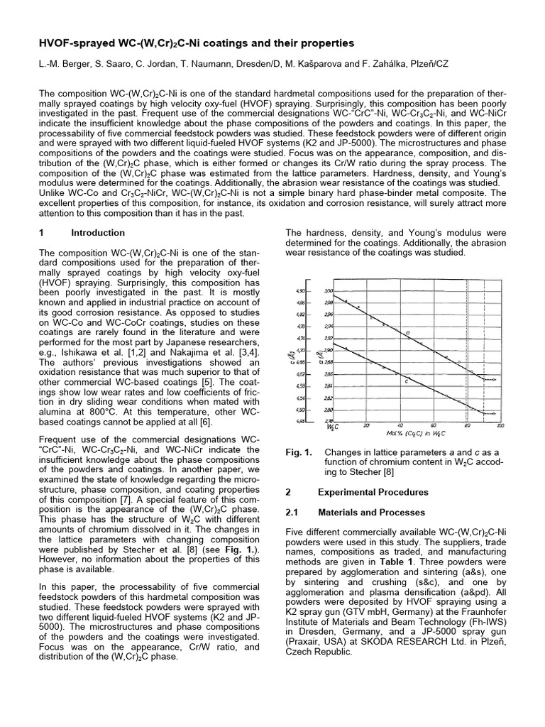 HVOF-sprayed WC - (W, CR) 2C-Ni Coatings and Their Properties | PDF ...