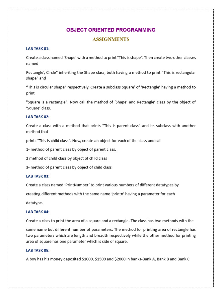 OOP Assignment | PDF | Method (Computer Programming) | Class (Computer Programming)