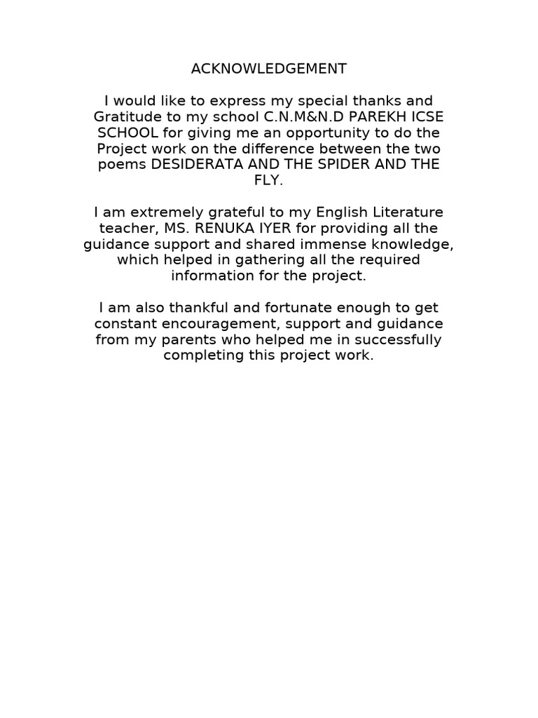 ACKNOWLEDGEMENT For English Literature Project | PDF | Language Arts ...