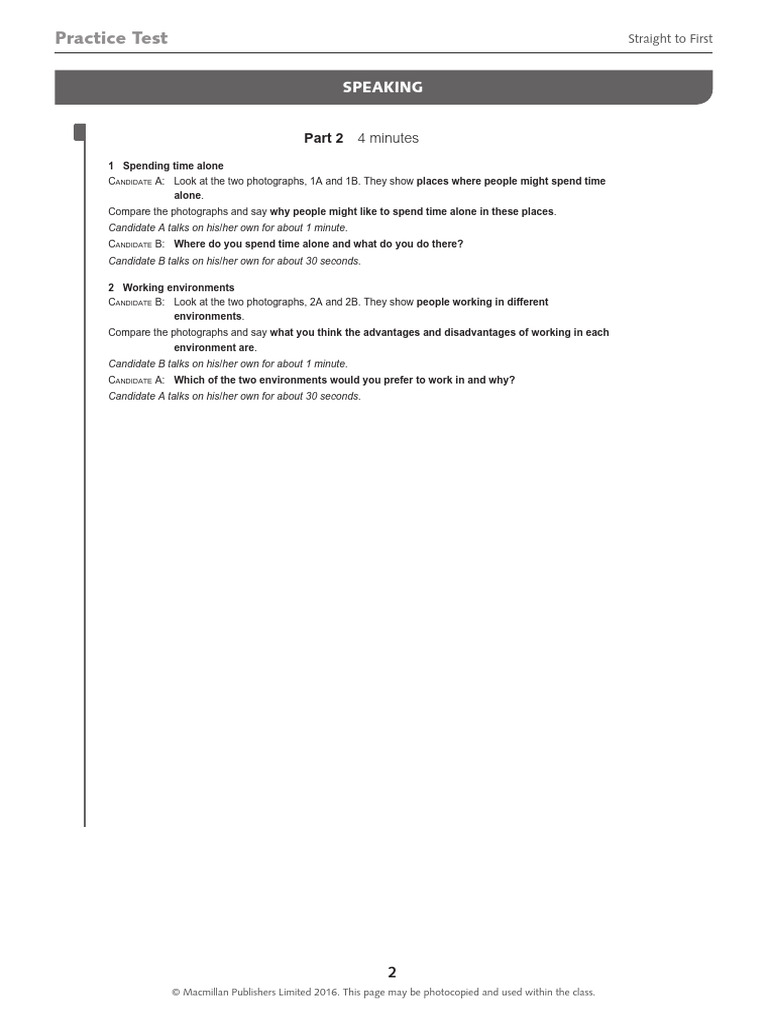 First Practice Test - Speaking Part 2 | PDF