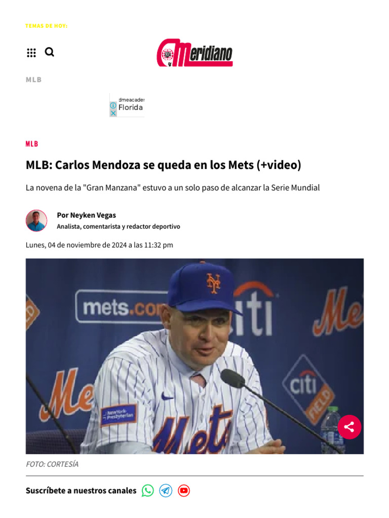 MLB - Carlos Mendoza Se Queda en Los Mets (+video) | PDF | Liga Mayor ...