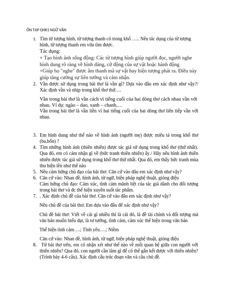 ÔN TẬP GHK1 NGỮ VĂN | PDF