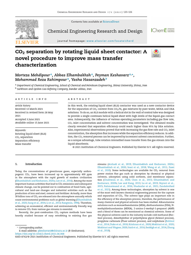 CO2 Separation by Rotating Liquid Sheet Contactor: A Novel Procedure To ...
