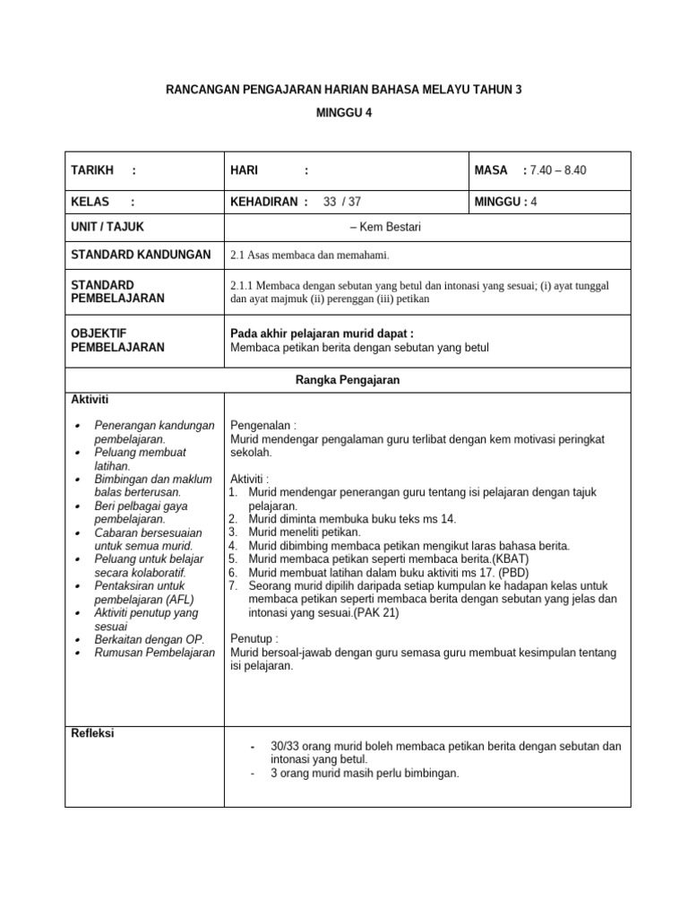 RPH Minggu 4 - Rabu | PDF