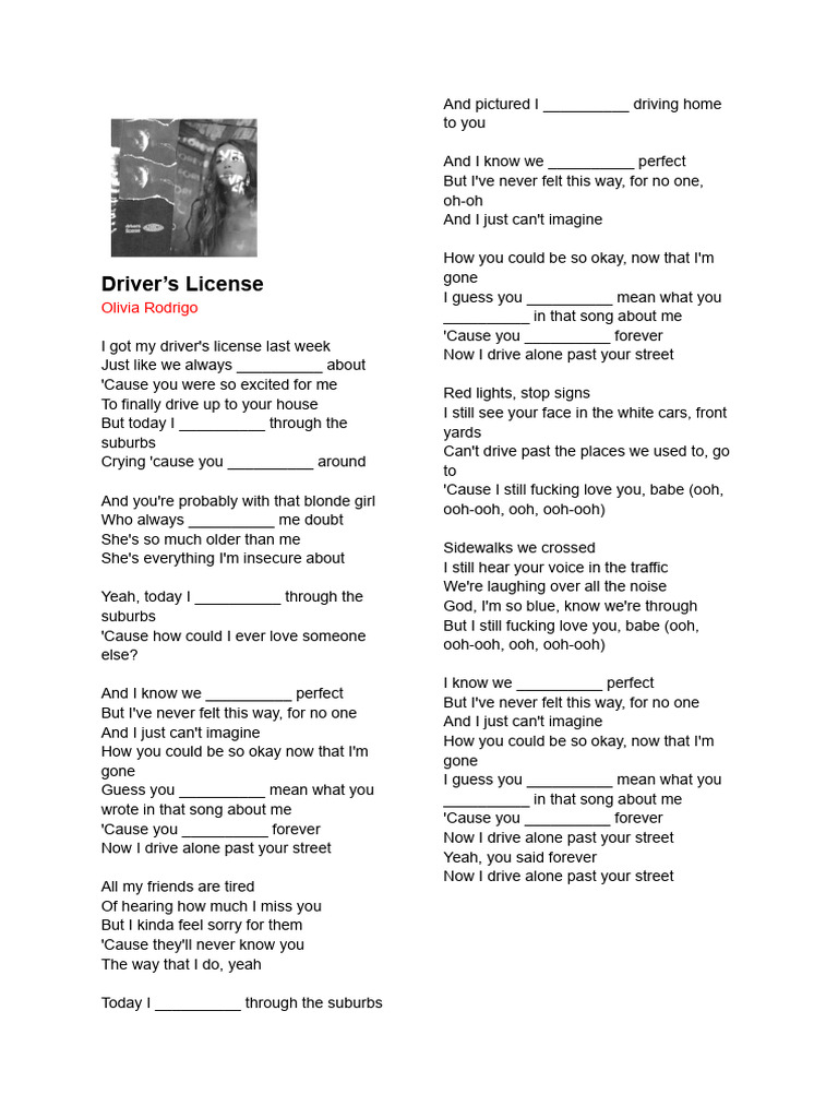 Olivia Rodrigo's "Driver's License" Lyrics | PDF