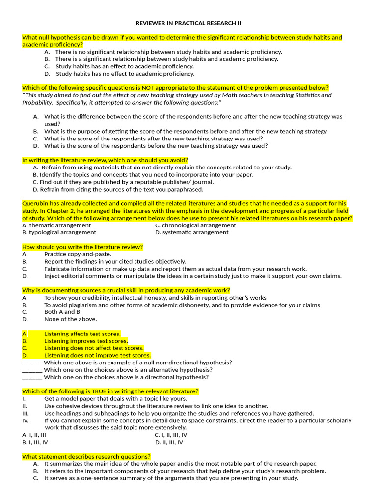 Reviewer in Practical Research Ii 1 | PDF | Quantitative Research ...