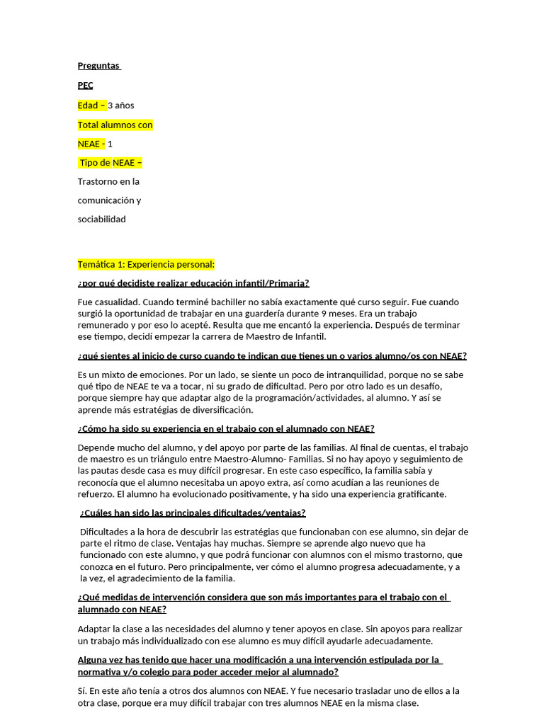 Preguntas PEC | PDF | Espectro autista