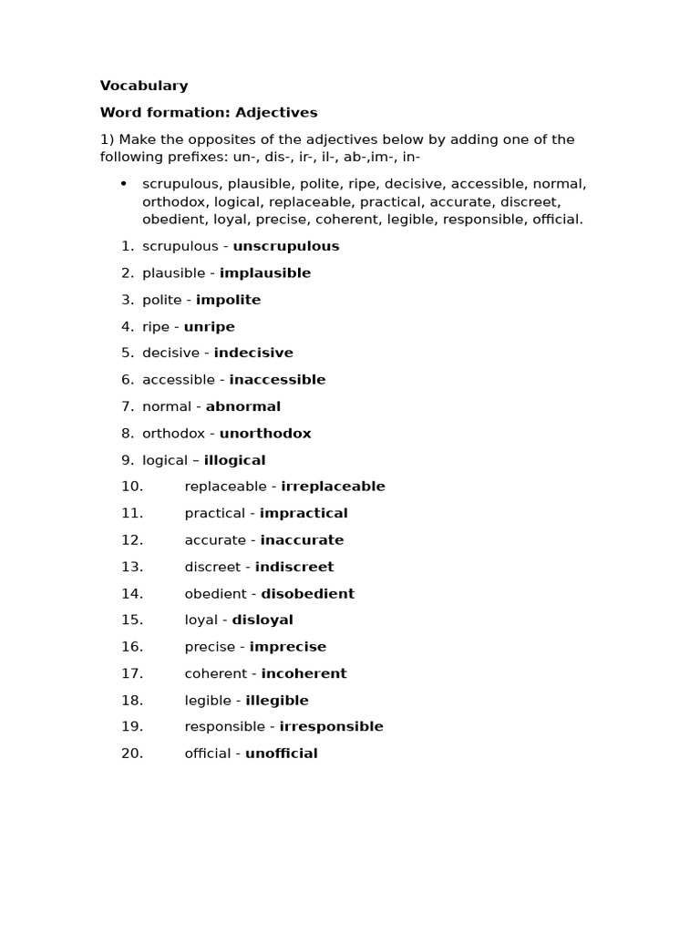 Adjectives. Word Formation | PDF