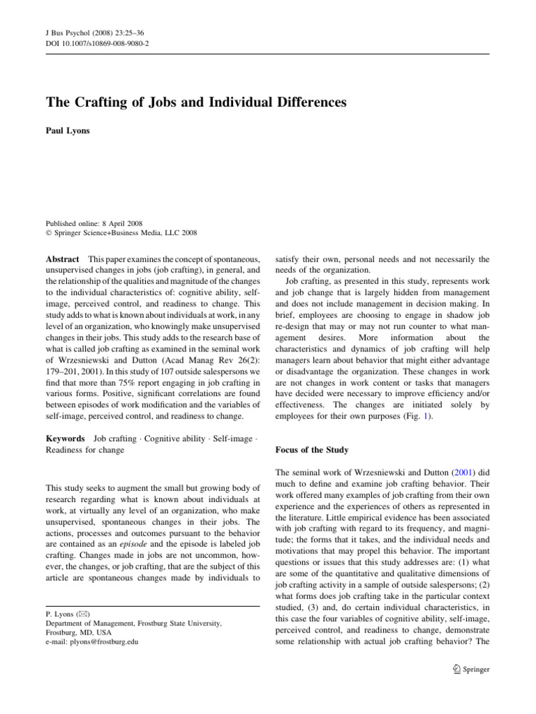 Understanding Job Crafting Dynamics | PDF | Self Efficacy | Motivation