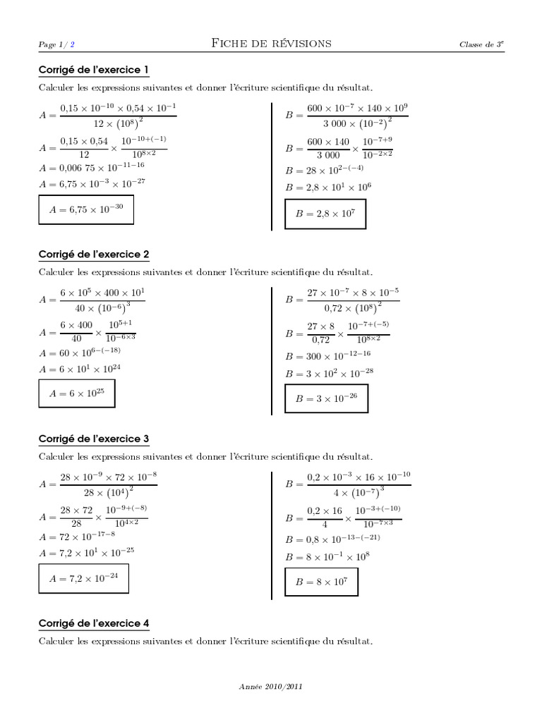 Puissances Revision Corriges D Exercices | PDF | Méthodes et références ...