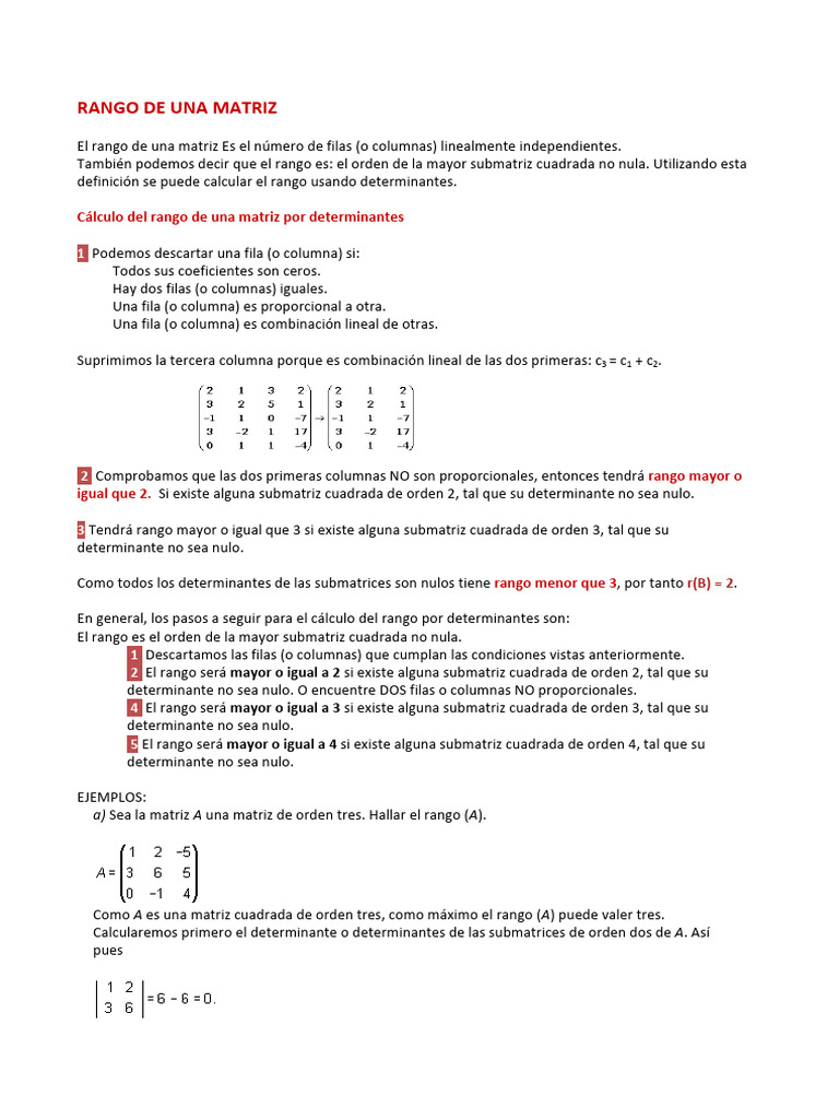 Rango-de-una-matriz | PDF | Determinante | Álgebra