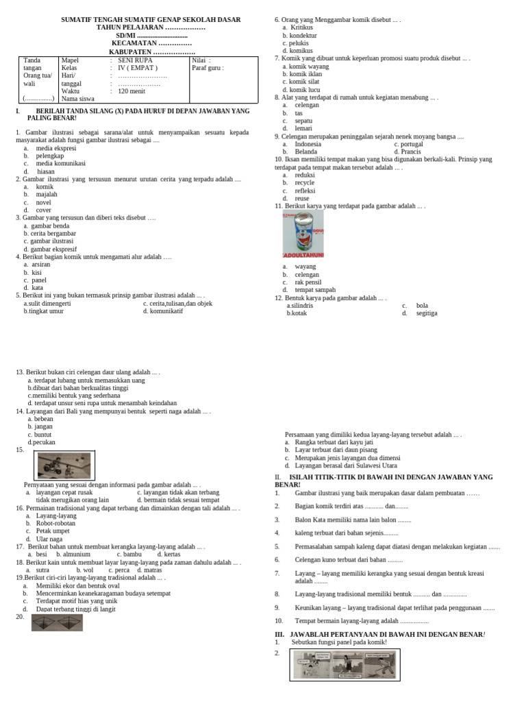 Soal Sts 2 Seni Kls 4 | PDF