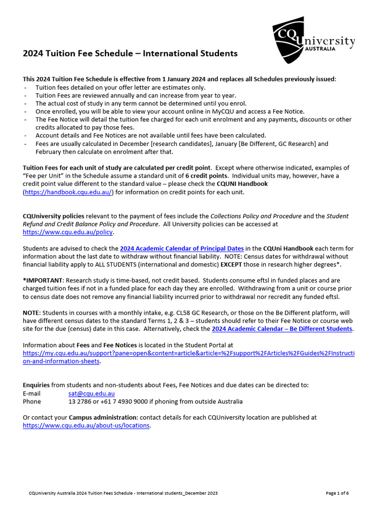 2024 Tuition Fees Schedule - International Students | PDF | Credit Card ...