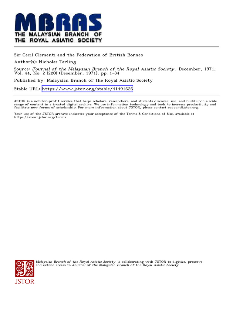 Sir Cecil Clementi and The Federation of British Borneo | PDF | Borneo ...