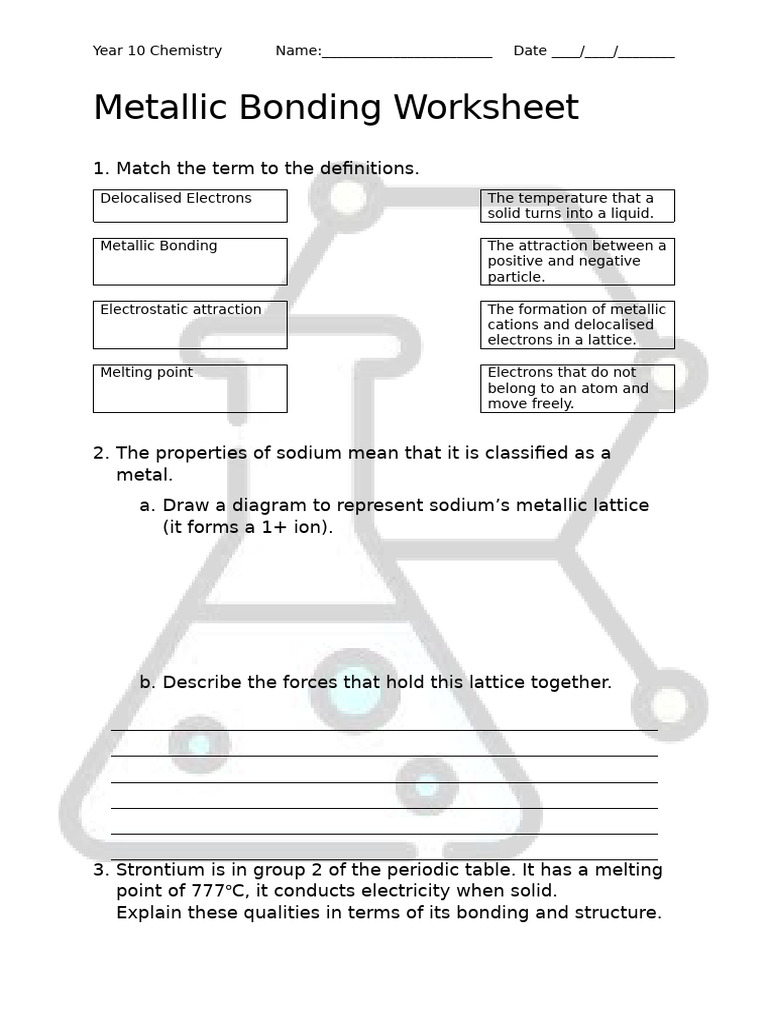 AoS 3 - 2 Metallic Bonding Worksheet | PDF | Technology & Engineering