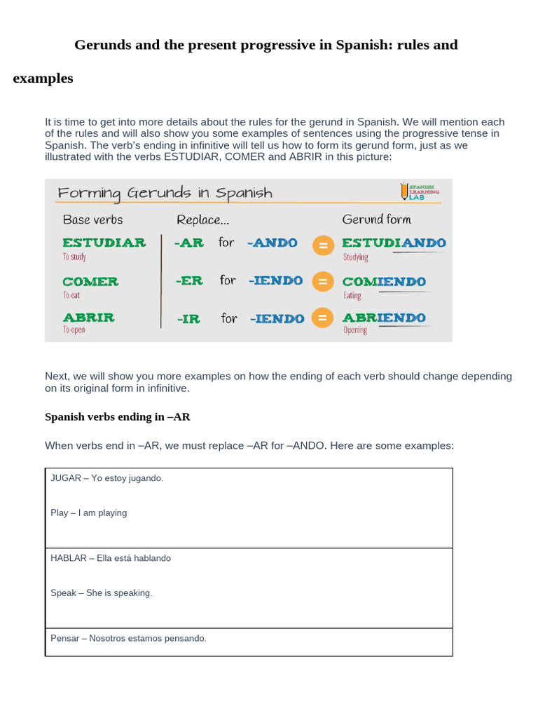 Gerunds and The Present Progressive in Spanish | PDF | Semantic Units ...