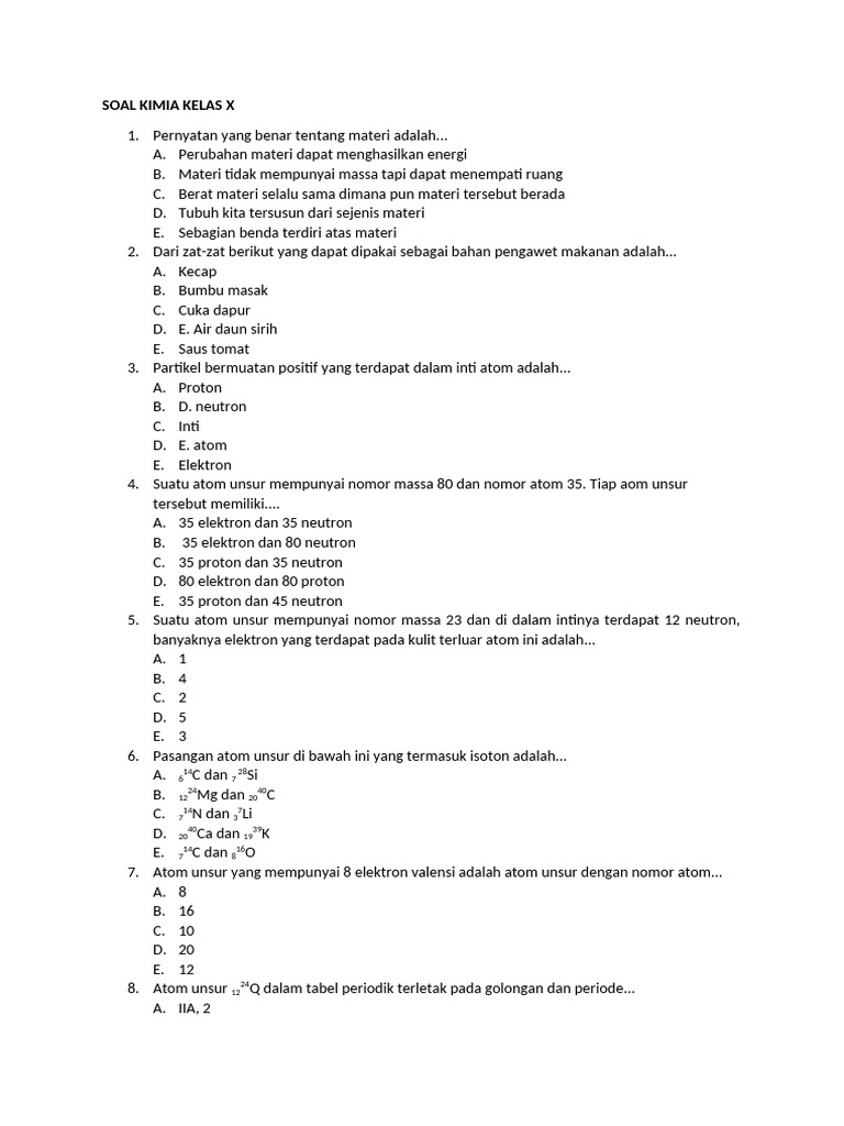 Soal Semester Ganjil Kimia Kelas X DDI | PDF