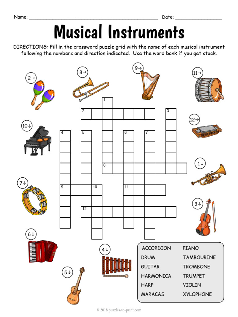 Musical Instruments Crossword 2 | PDF